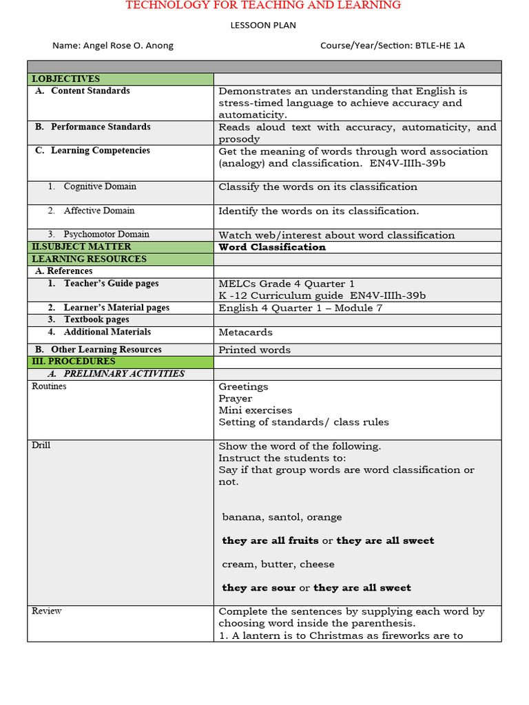 lesson plan | PDF | Lesson Plan | Learning
