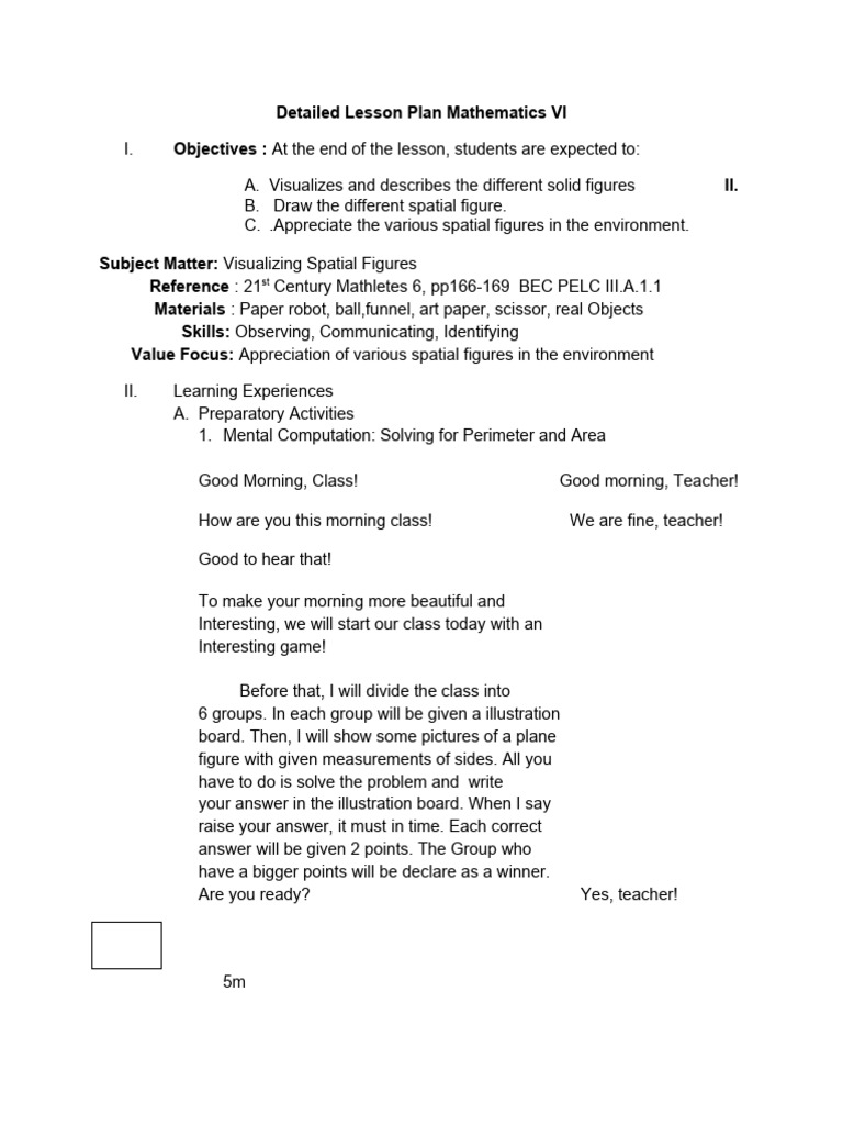 Detailed lesson plan VI | PDF | Rectangle | Triangle