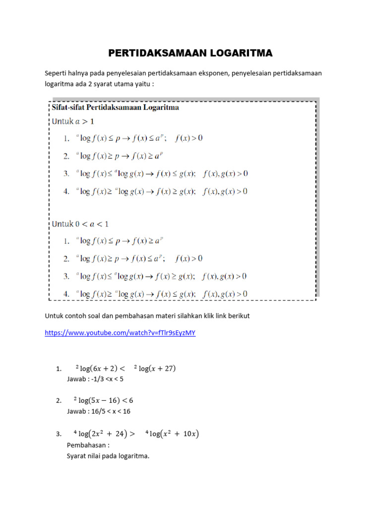 Pertidaksamaan Logaritma | PDF