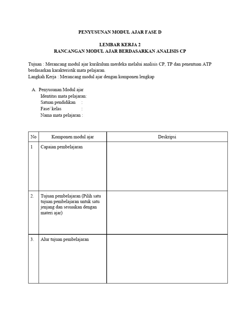 LEMBAR KERJA Penyusunan Modul Ajar | PDF