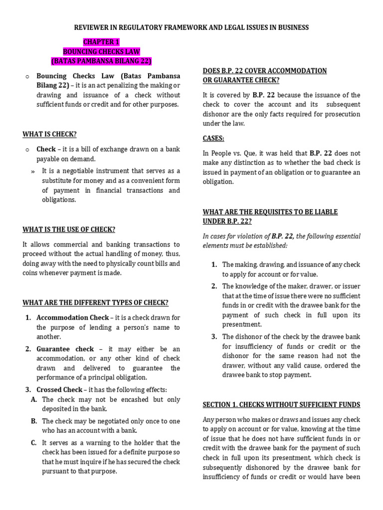 RFBT - Chapter 1 - Bouncing Checks Law | PDF | Cheque | Negotiable ...