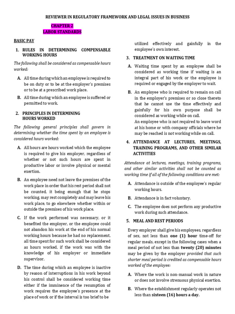 RFBT - Chapter 2 - Labor Standards | PDF | Cost Of Living | Parental Leave