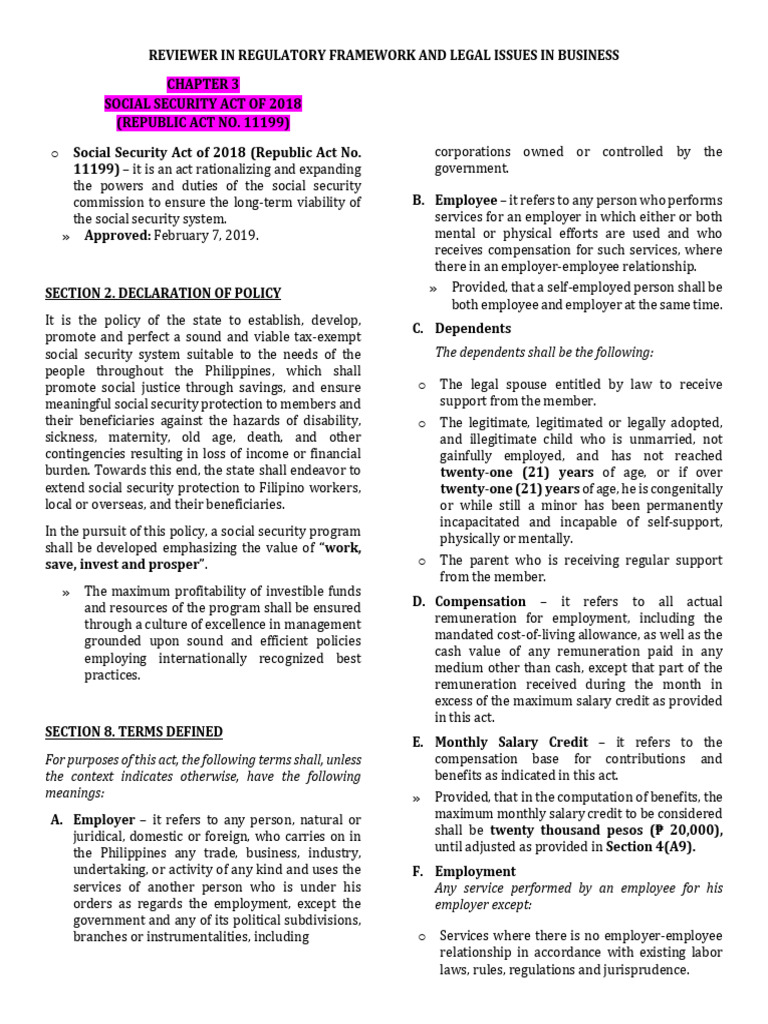 RFBT - Chapter 3 - Social Security Law | PDF | Cost Of Living | Employment