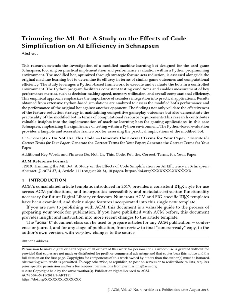 Association For Computing Machinery ACM Small Standard Format Template | PDF | Machine Learning ...