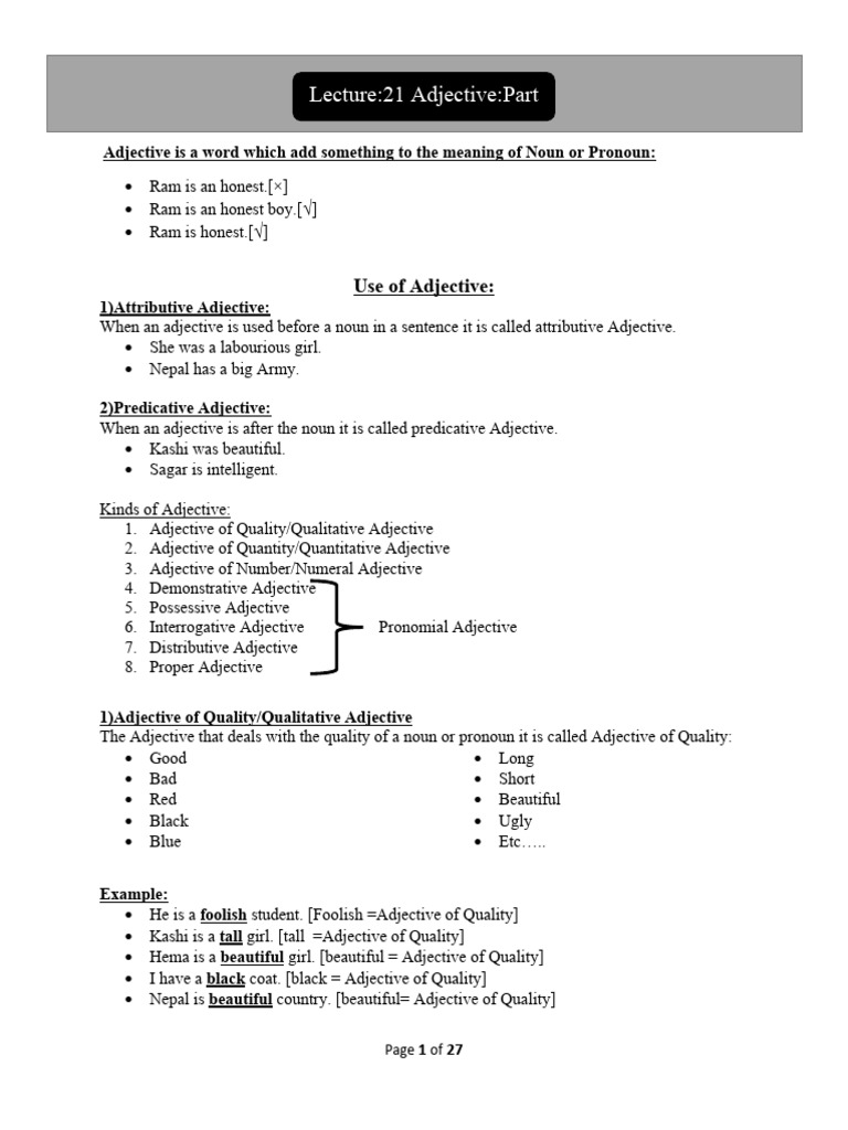 4#.adjective DSL Class Note | PDF | Adjective | Noun
