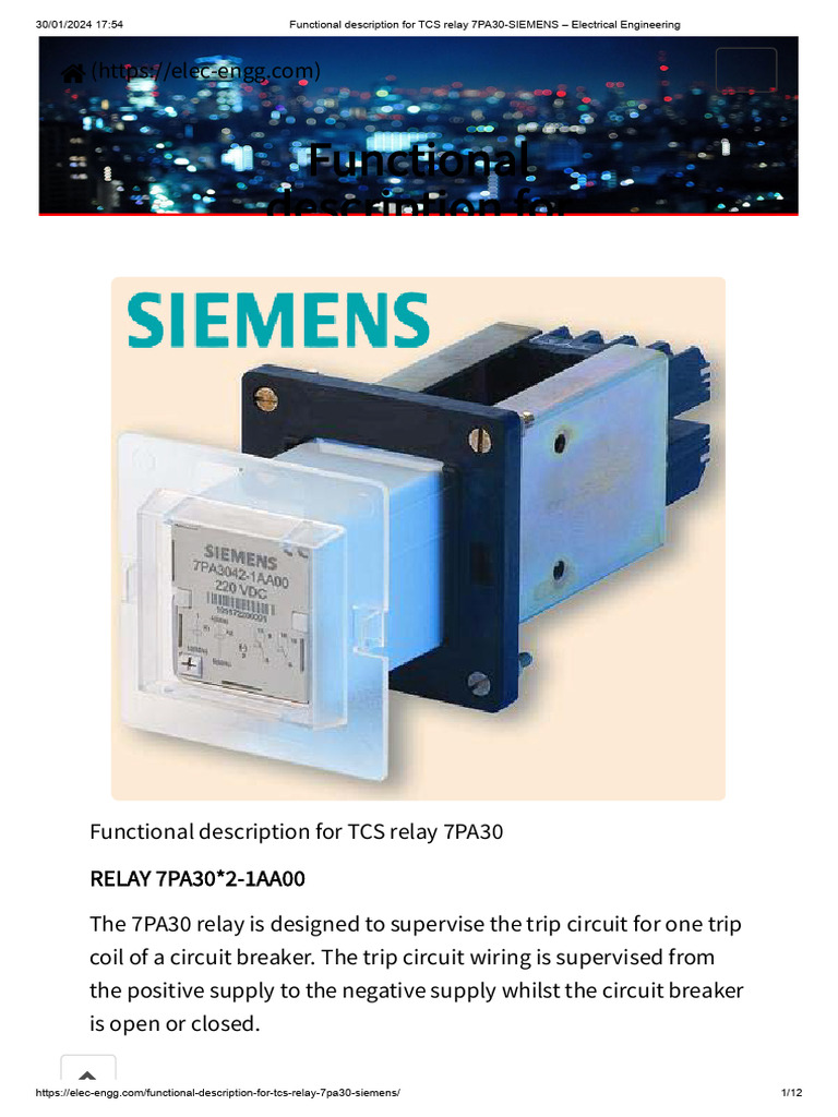 TCS Relay 7PA30 Functional Overview | PDF | Relay | Inductor