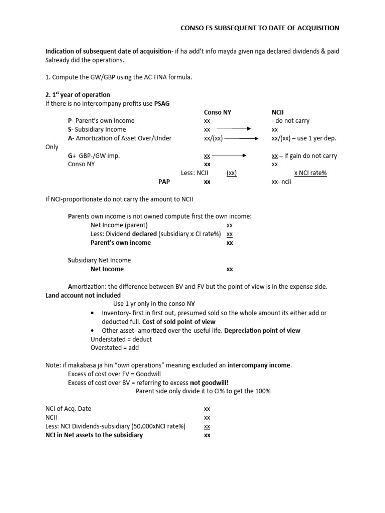 Conso FS Subsequent To Date of Acquisition | PDF | Depreciation | Business Economics