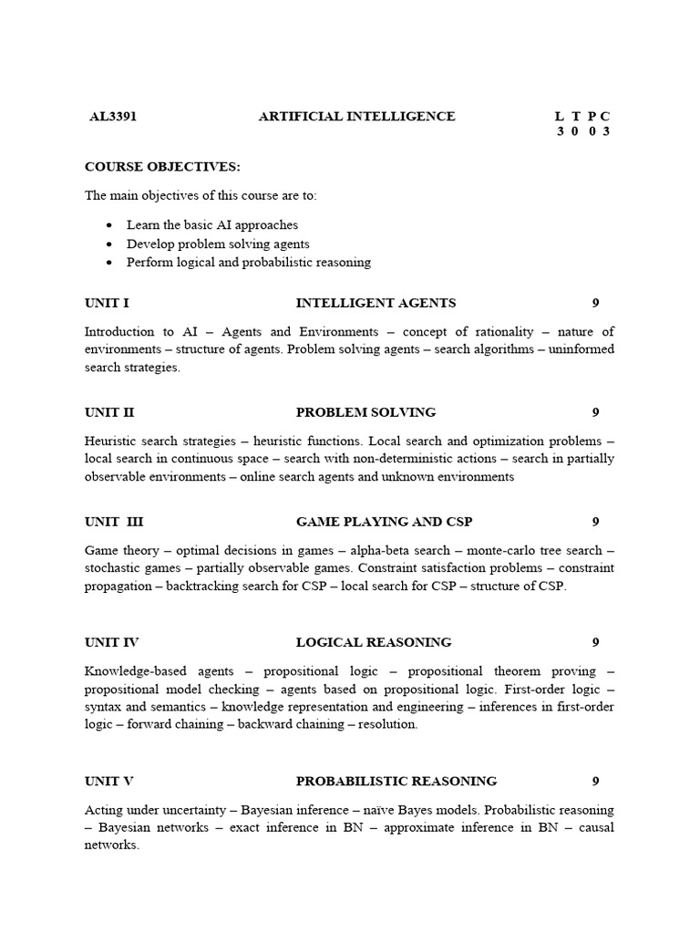 Al3391 - Ai Theory Syllabus | PDF | Artificial Intelligence | Intelligence (AI) & Semantics