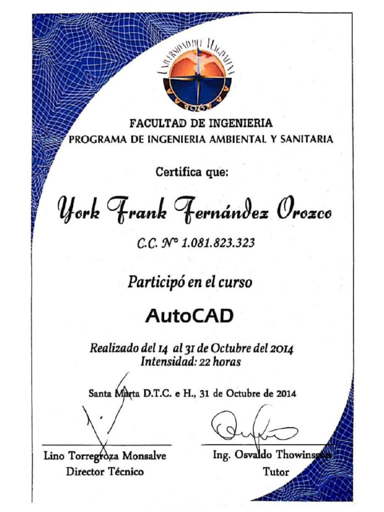 Certificado De Curso De Autocad Pdf