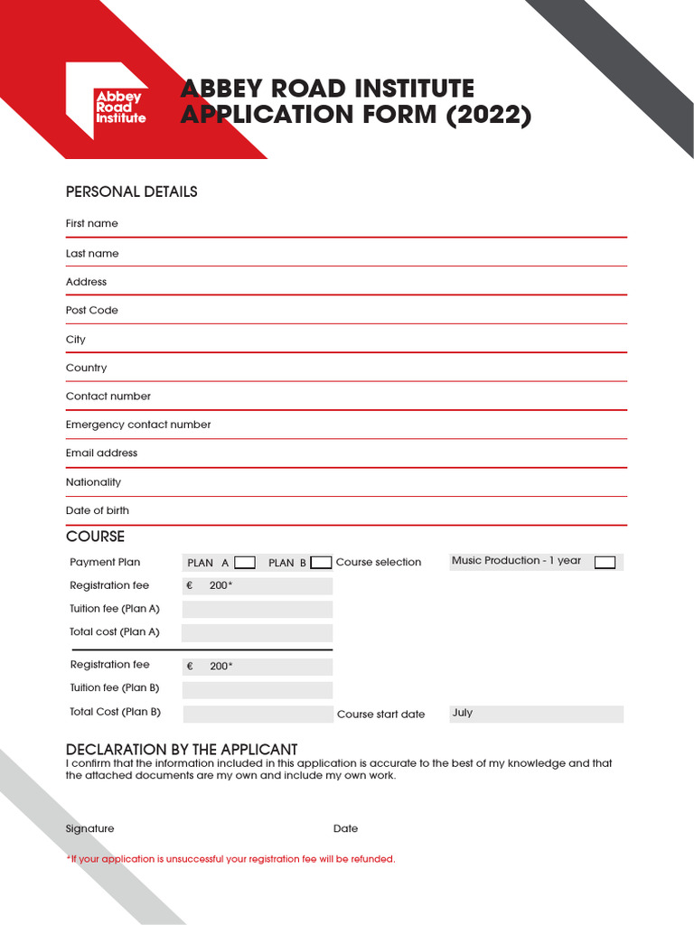 Application Form International Course - Tems and Conditions 2022 - Abbey Road Institute Paris ...