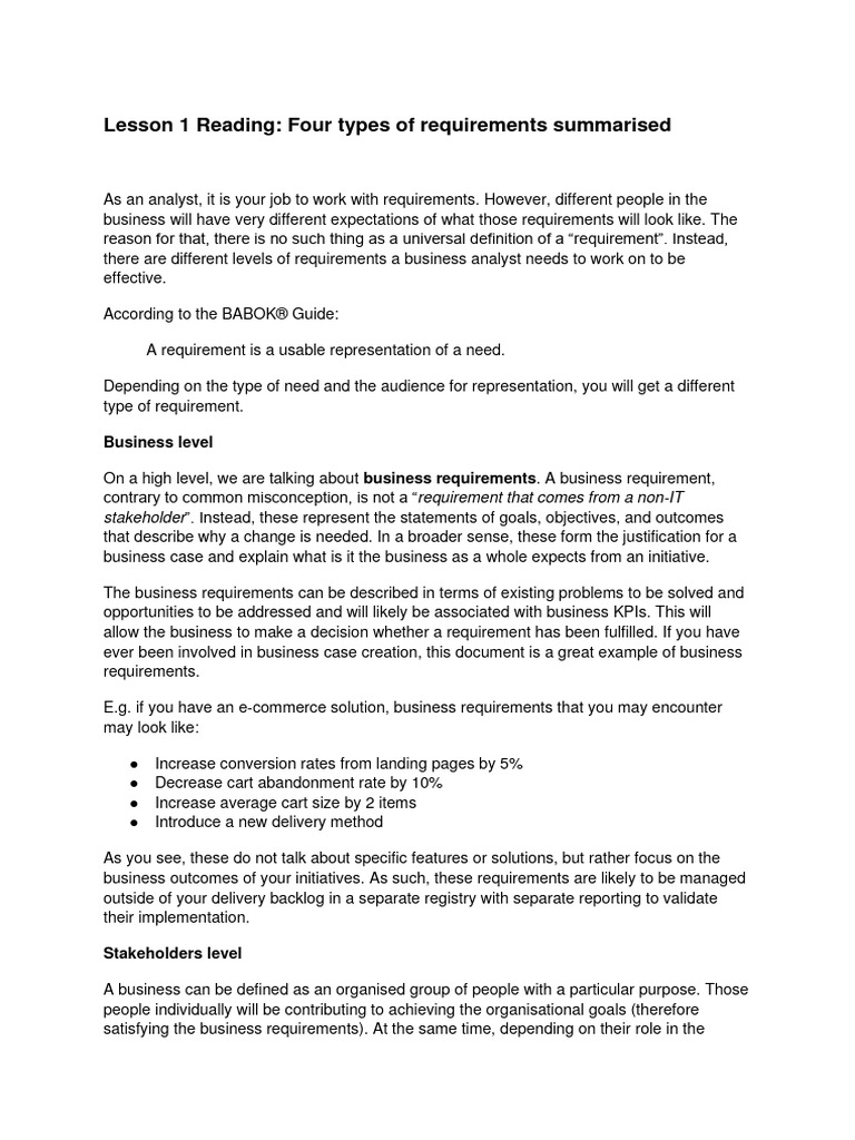 Reading Four Types of Requirements Summarised | PDF | Accessibility ...