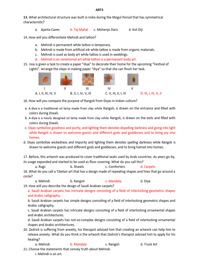Checked ARTS Exam q3 | PDF | Carpet