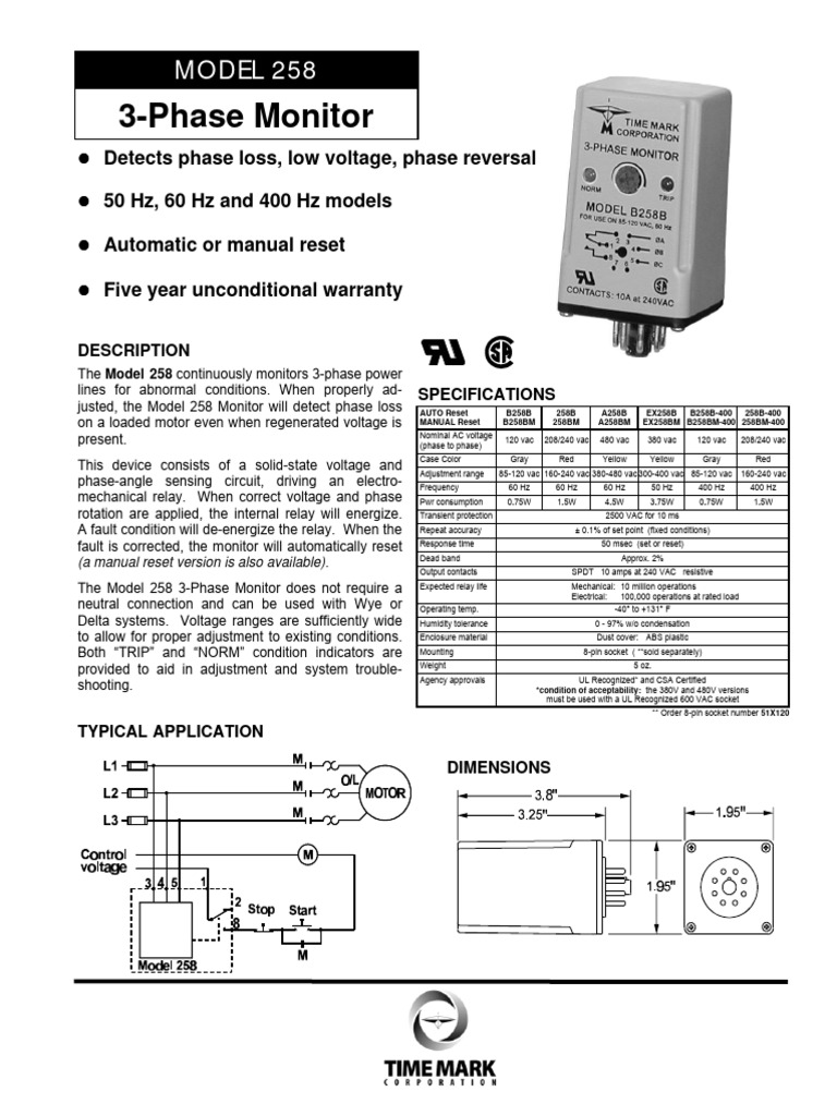 Model 258 3-Phase Power Monitor | PDF | Alternating Current | Relay