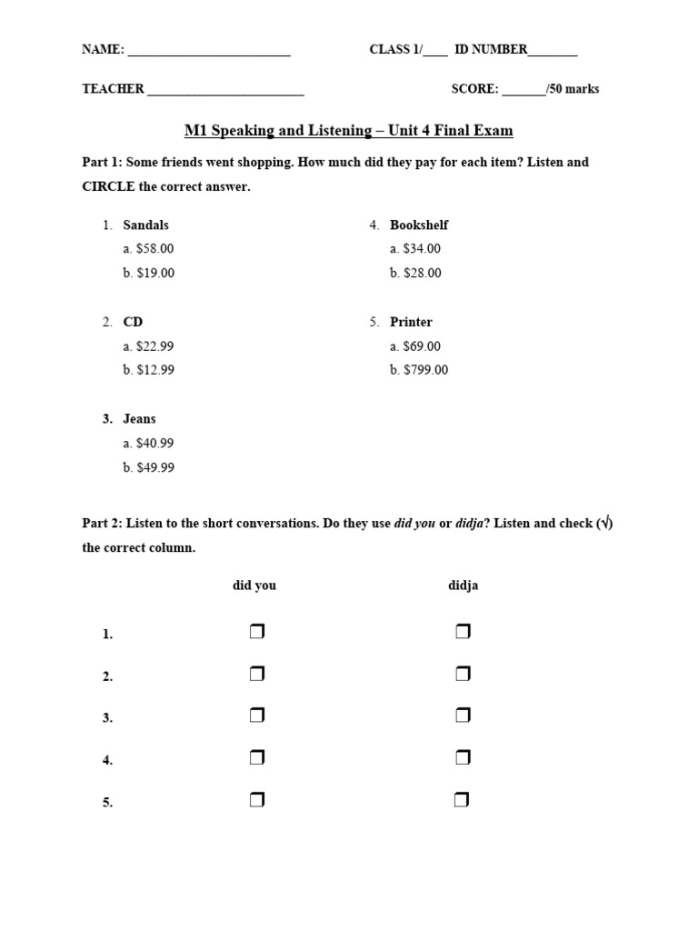 M1 - Unit 4 - Final Exam | PDF