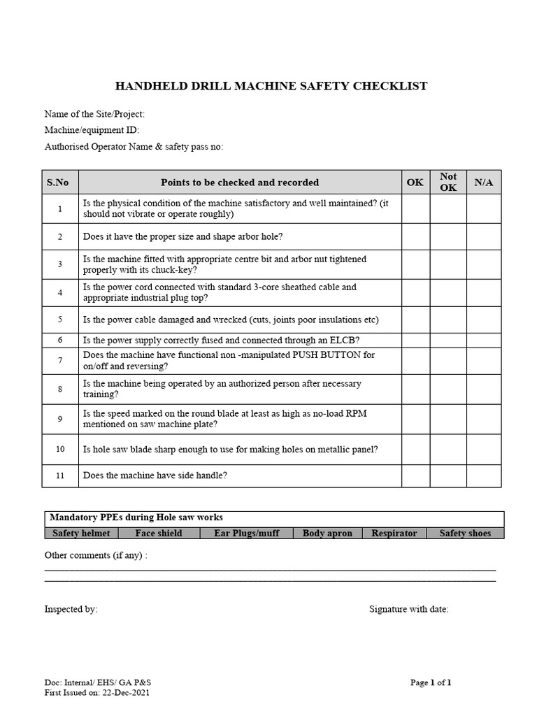 Hole Machine Checklist | PDF