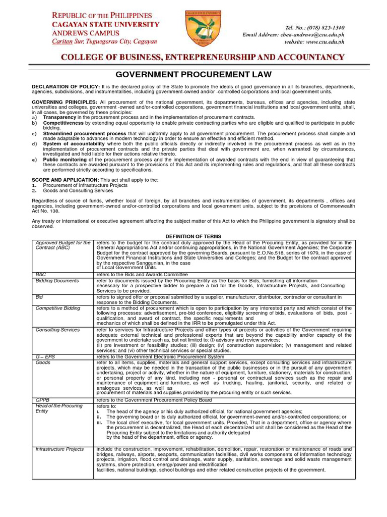 Government Procurement Law RA No. 9184 | PDF | Procurement ...