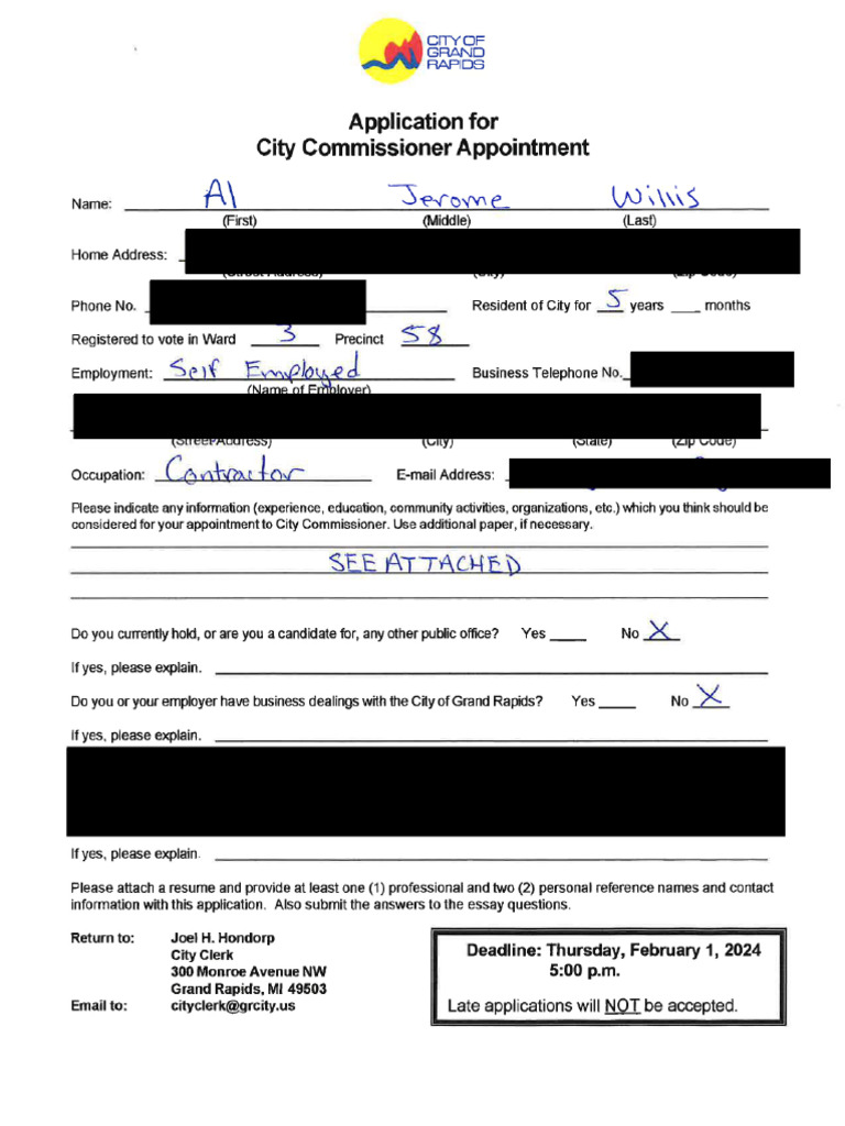 Al Willis Third Ward Commissioner Application | PDF