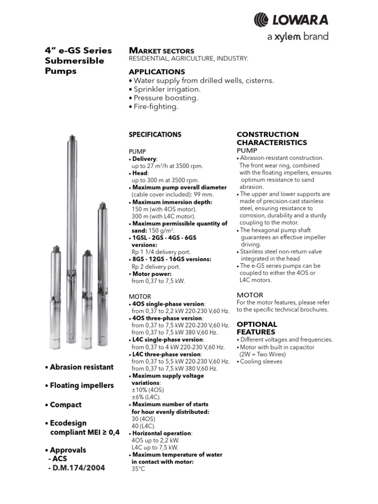 Lowara e-GS Series Pump Overview | PDF