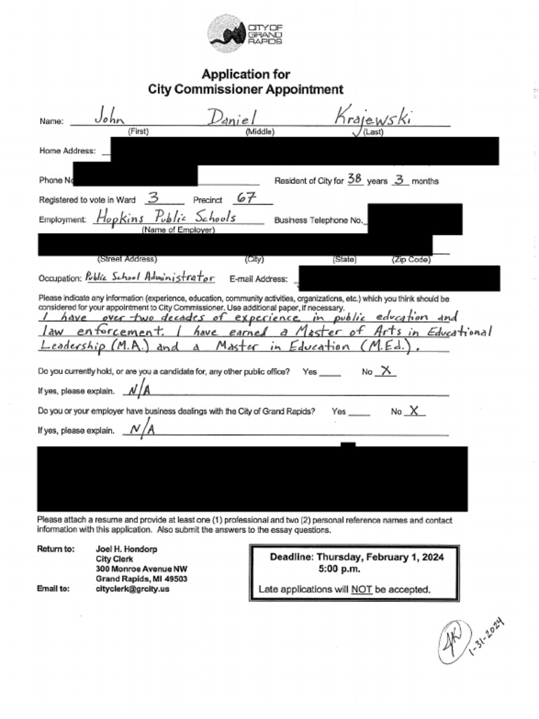 John Kajewski Third Ward Commissioner Application | PDF