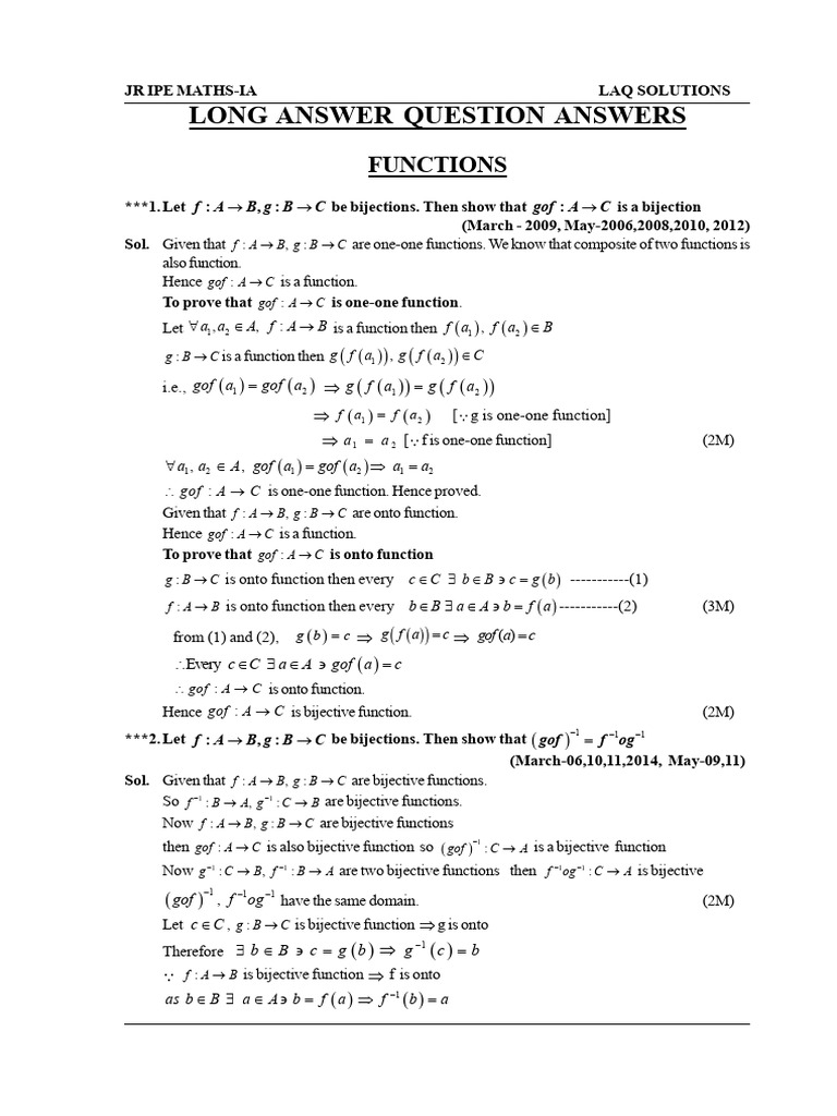 JR Maths-Ia Laq Solutions | PDF | Function (Mathematics) | Mathematical Relations