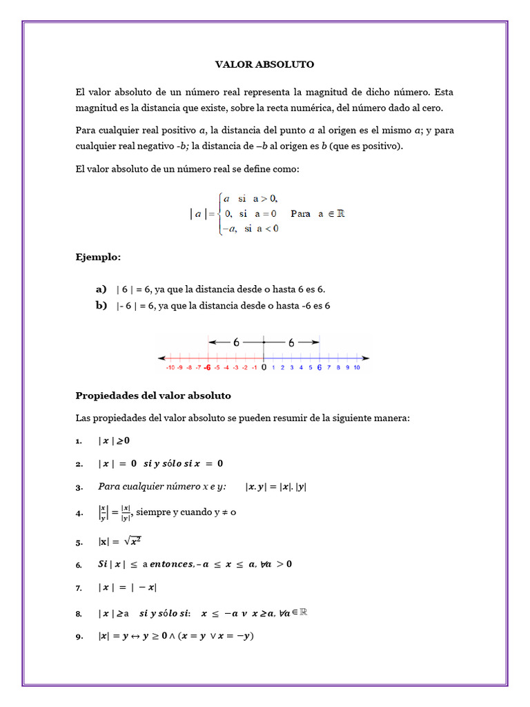 Valor Absoluto: Definición y Propiedades | PDF | Números | Álgebra