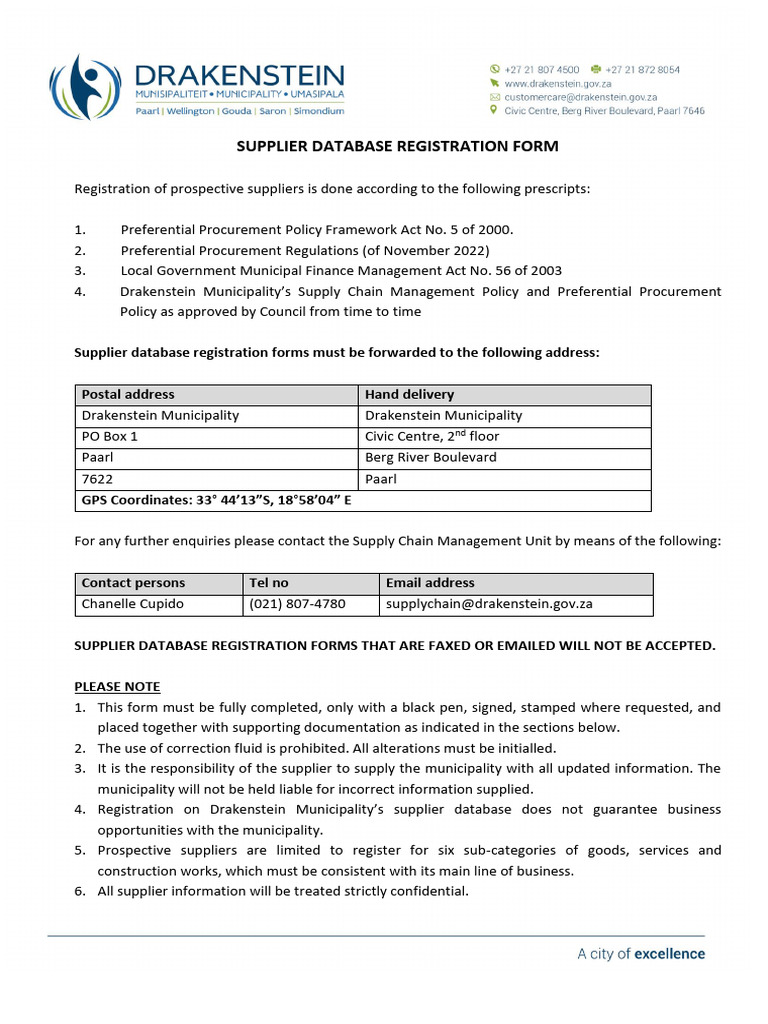 Drakenstein Supplier Registration Guide | PDF | Affidavit | Notary Public
