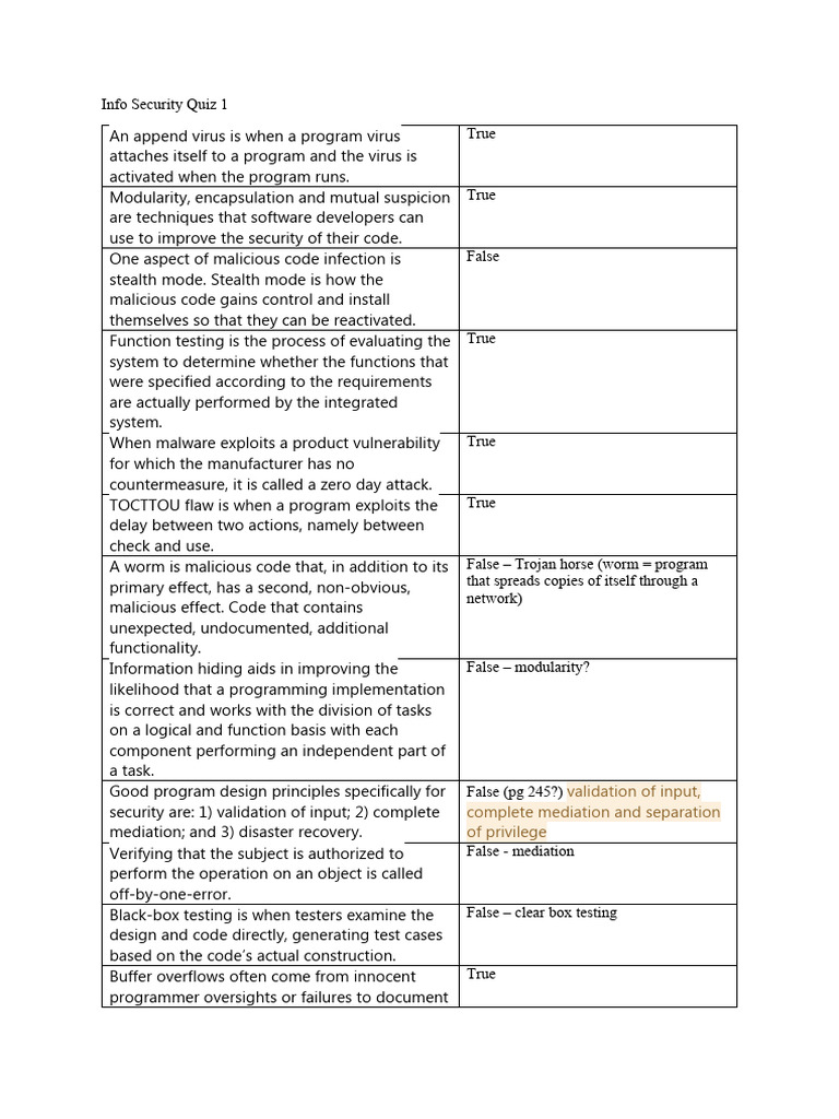 Info Security Quiz 2 | PDF | Malware | Computer Virus