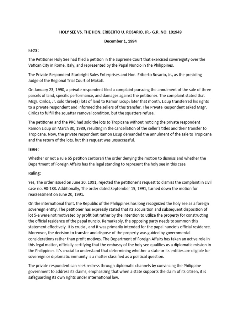 Holy See Vs Rosario Pdf Holy See Complaint