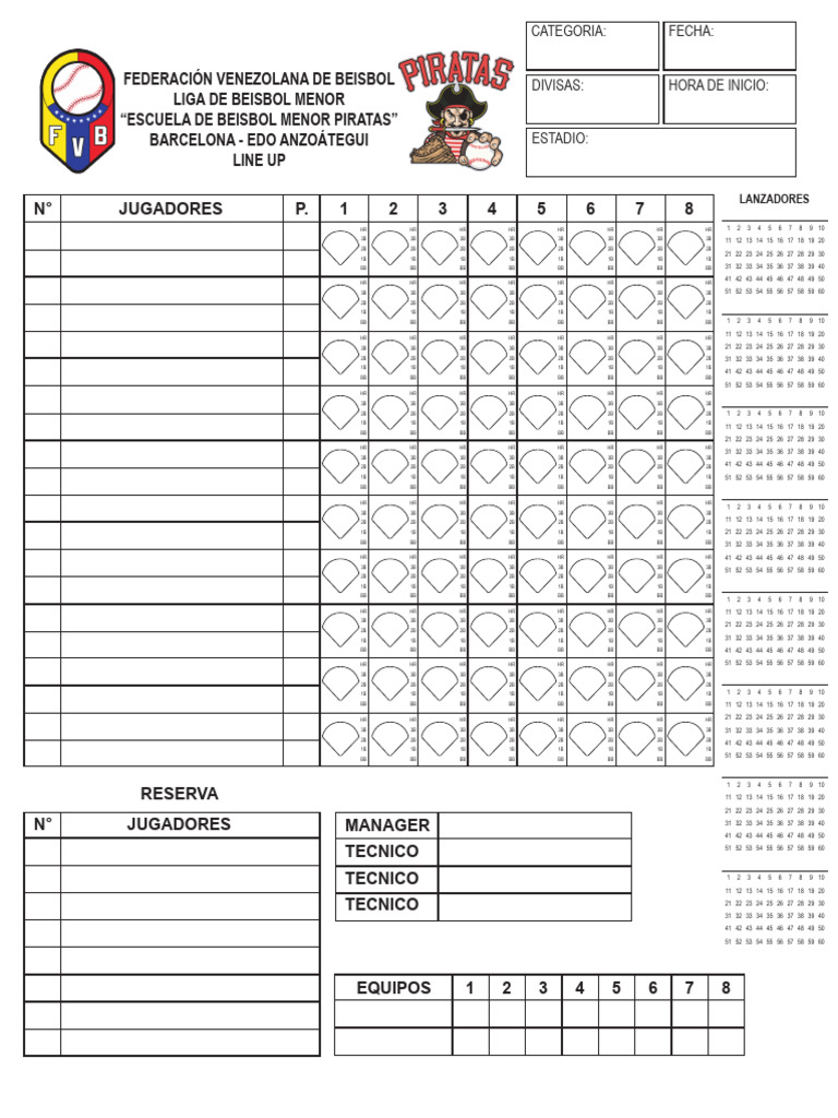 Formato de Line Up de Béisbol PDF | PDF