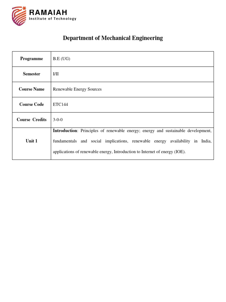 Unit 1-Introduction To Renewable Energy | Download Free PDF | Energy Development | Fuels