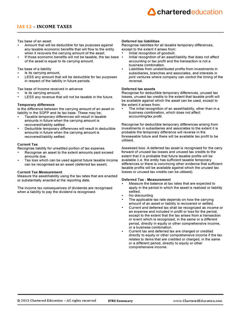 IAS 12 - Income Taxes | PDF | Deferred Tax | Taxes
