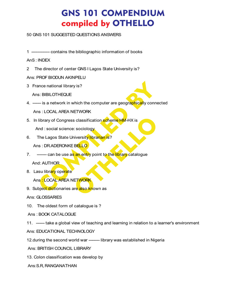 GNS 101 by Othello | PDF | Information Science | Library Science