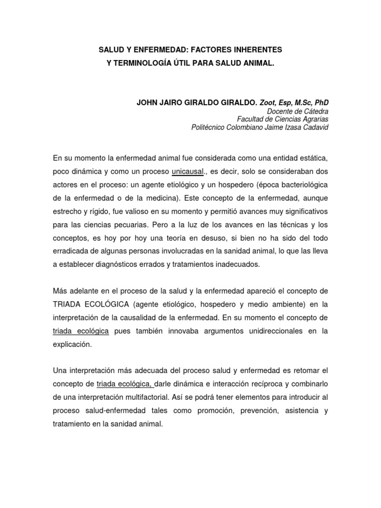 Salud Animal: Triada y Tetrada Ecológica | PDF | Infección | Sistema inmune