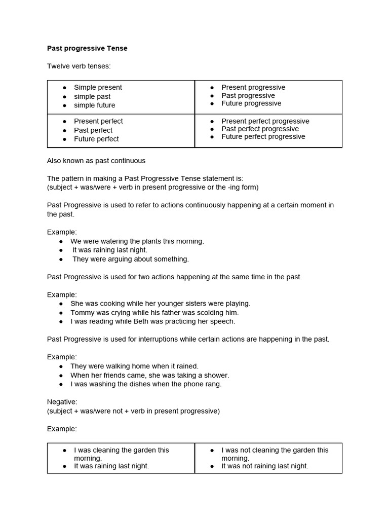 Past Progressive Tense | PDF | Verb | Linguistics