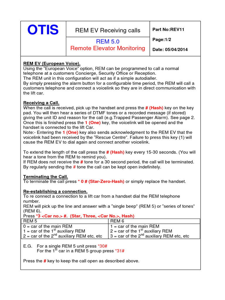 REM EV Receiving Calls 201404 | PDF | Elevator | Telephone