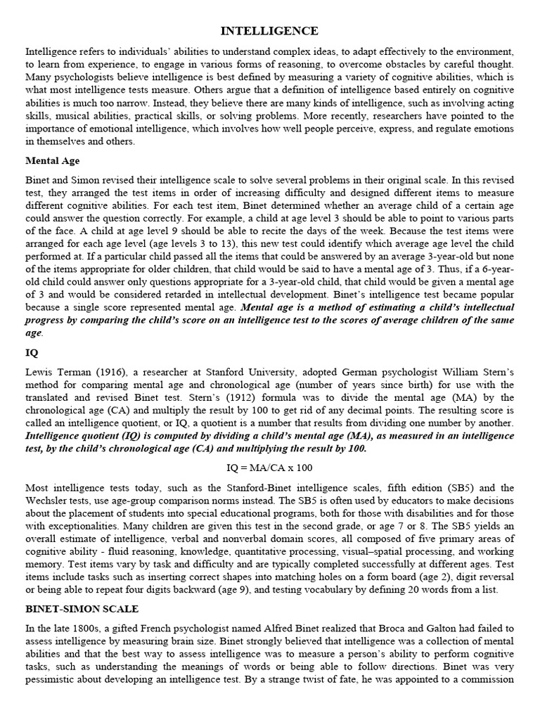 Psychological Process II | Download Free PDF | Wechsler Adult Intelligence Scale | Intelligence ...