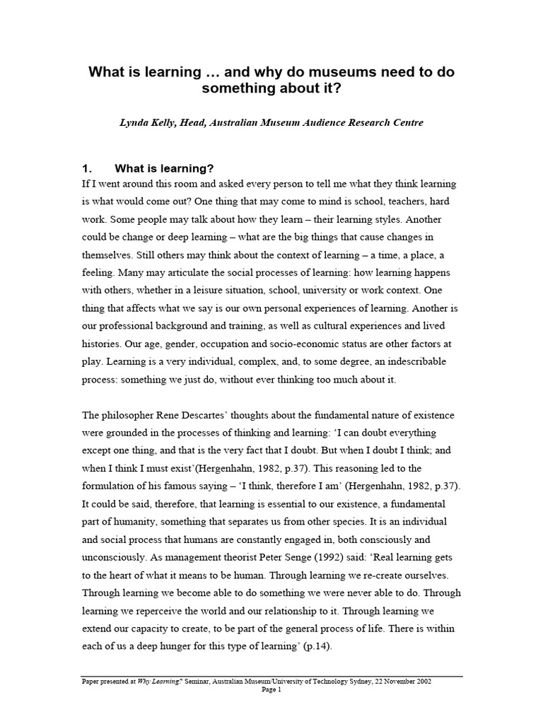 What Is Learning and Why Do Museums Need To Do Something About It? | Download Free PDF ...