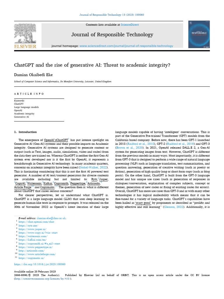 ChatGPT and The Rise of Generative AI: Threat To Academic Integrity ...