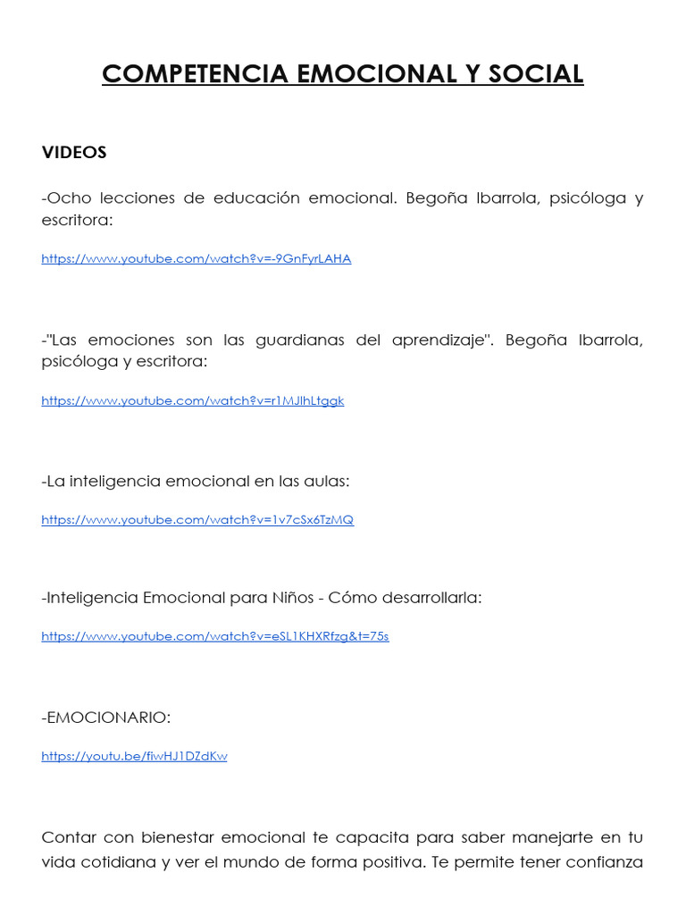 Competencia Emocional RECURSOS | PDF | Las emociones | Inteligencia ...