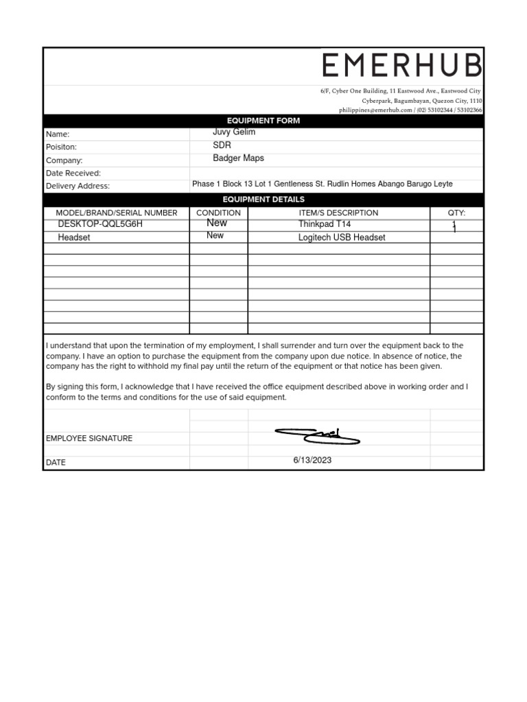 Office Equipment Receipt Form | PDF
