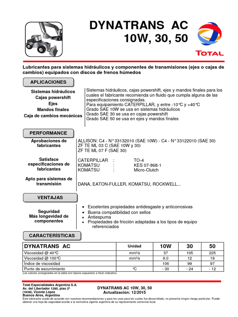 Dynatrans Ac 10W, 30, 50 | PDF | Lubricante | Ingeniería mecánica