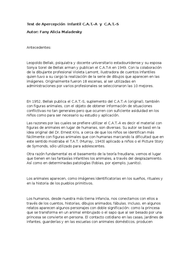 Test de Apercepción Infantil Cat | PDF