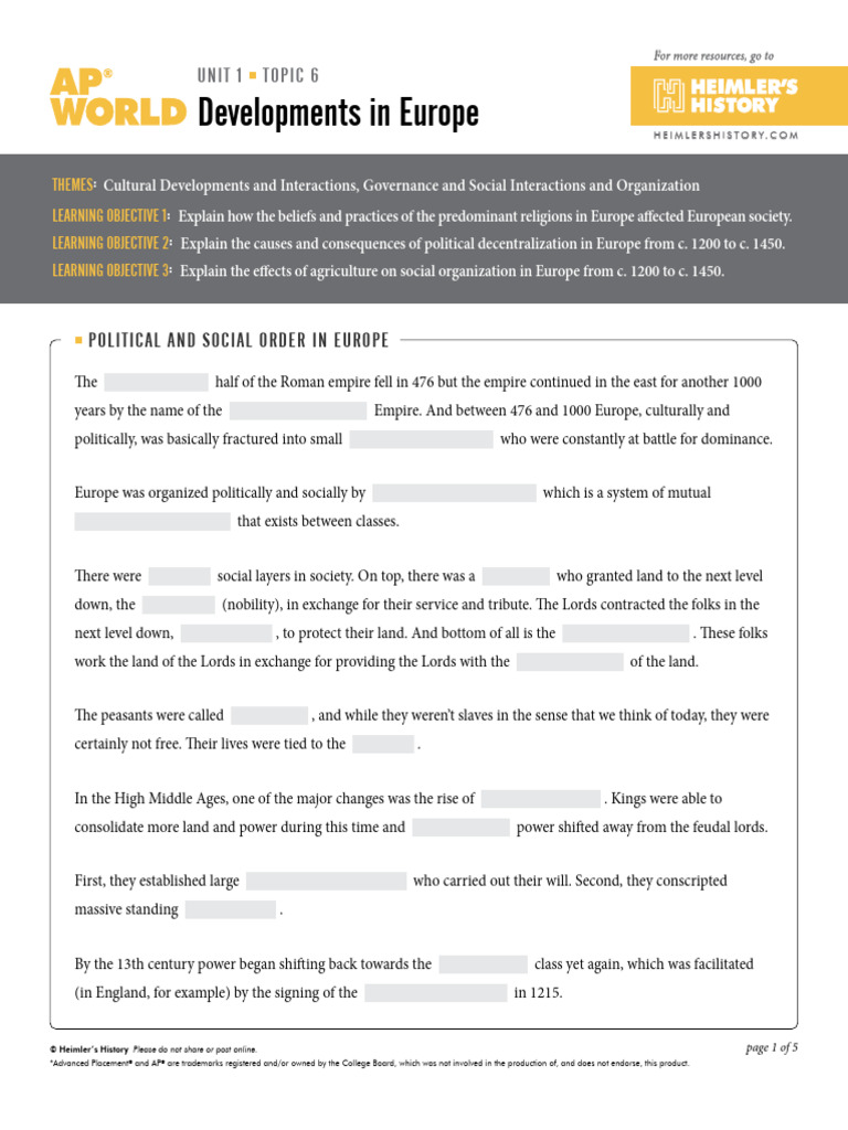 AP World Unit 1 Topic 6 Noteguides | PDF | Society | Europe