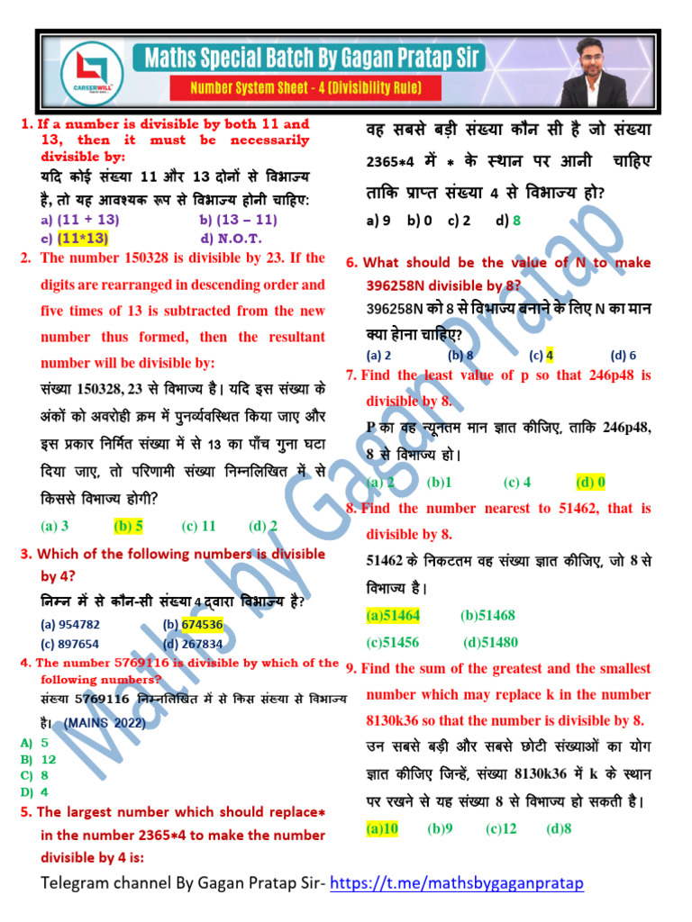 330008number System Sheet-4 - Crwill | Download Free PDF | Arithmetic | Mathematics
