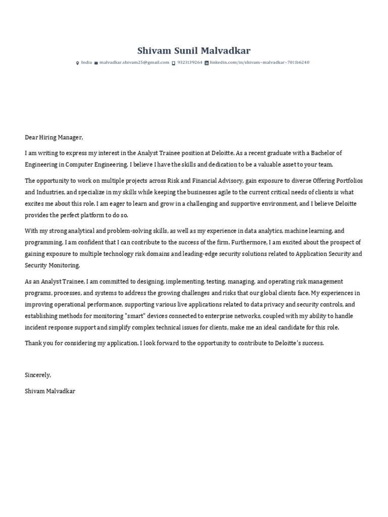 Deloitte Coverletter | PDF