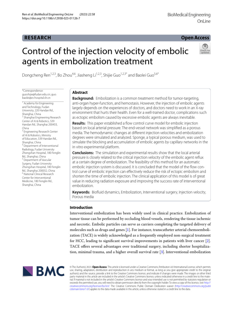 Control Of The Injection Velocity Of Embolic Agents In Embolization