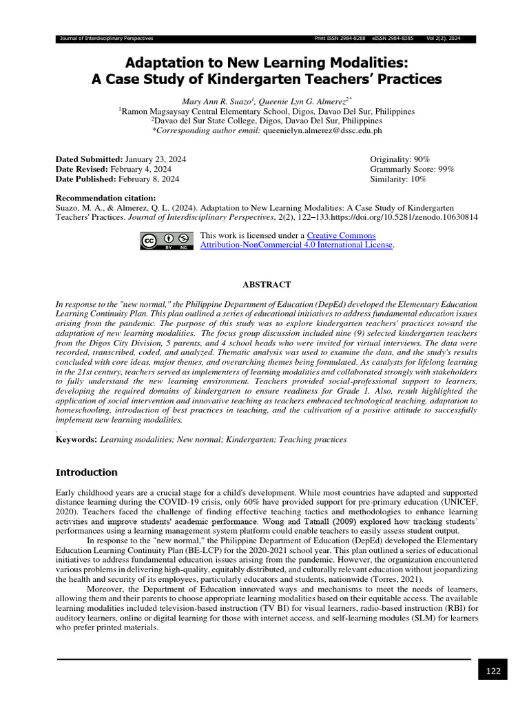 Adaptation To New Learning Modalities A Case Study of Kindergarten ... Adaptation To New Learning Modalities A Case Study of Kindergarten ...