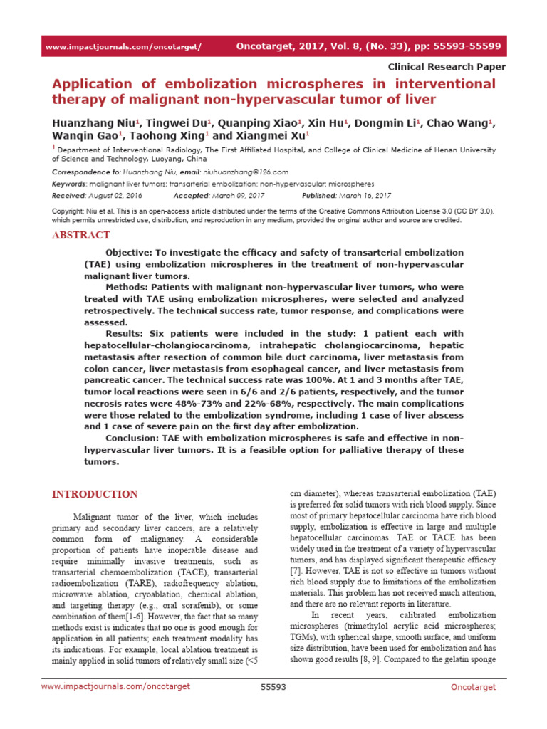 Application of Embolization Microspheres in Interventional Therapy of ...