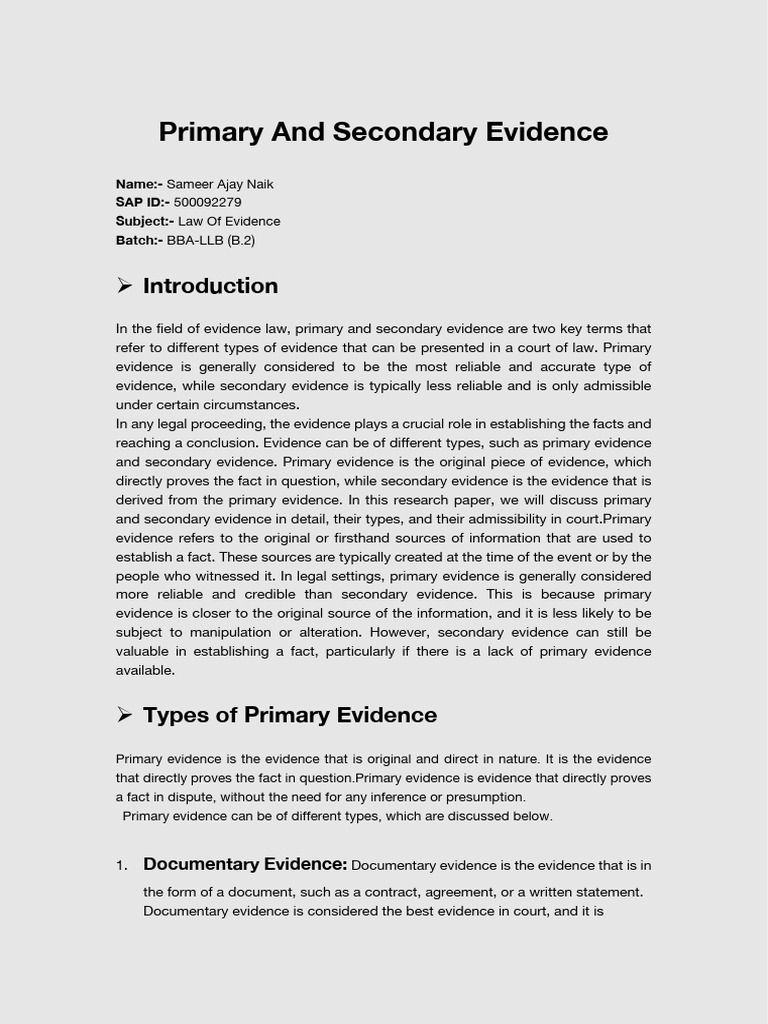 Primary vs. Secondary Evidence Explained | PDF | Evidence (Law) | Hearsay