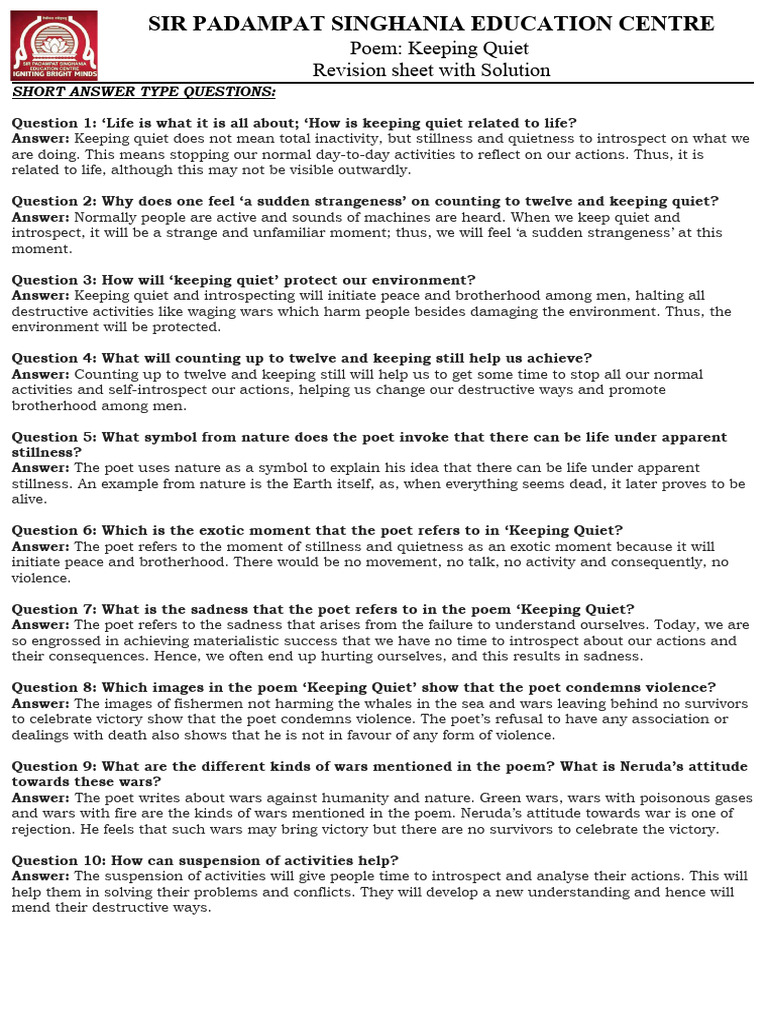 Keeping Quiet | PDF | Adjective